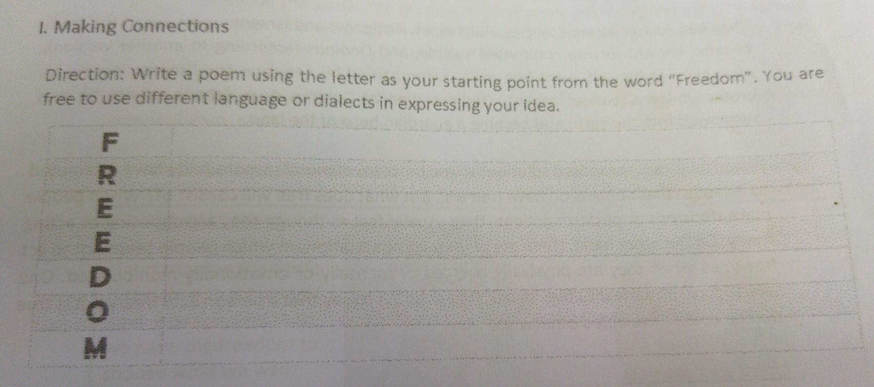Solved 1. Making Connections Direction: Write a poem using | Chegg.com