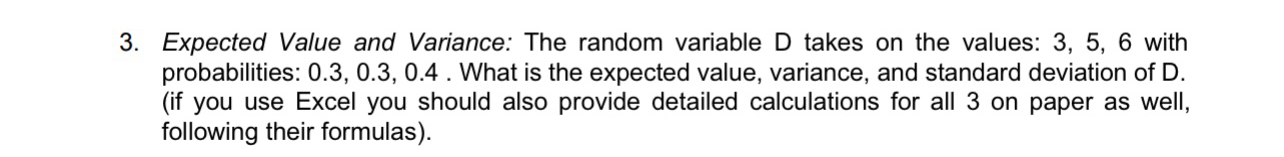 Solved Expected Value And Variance The Random Variable D 