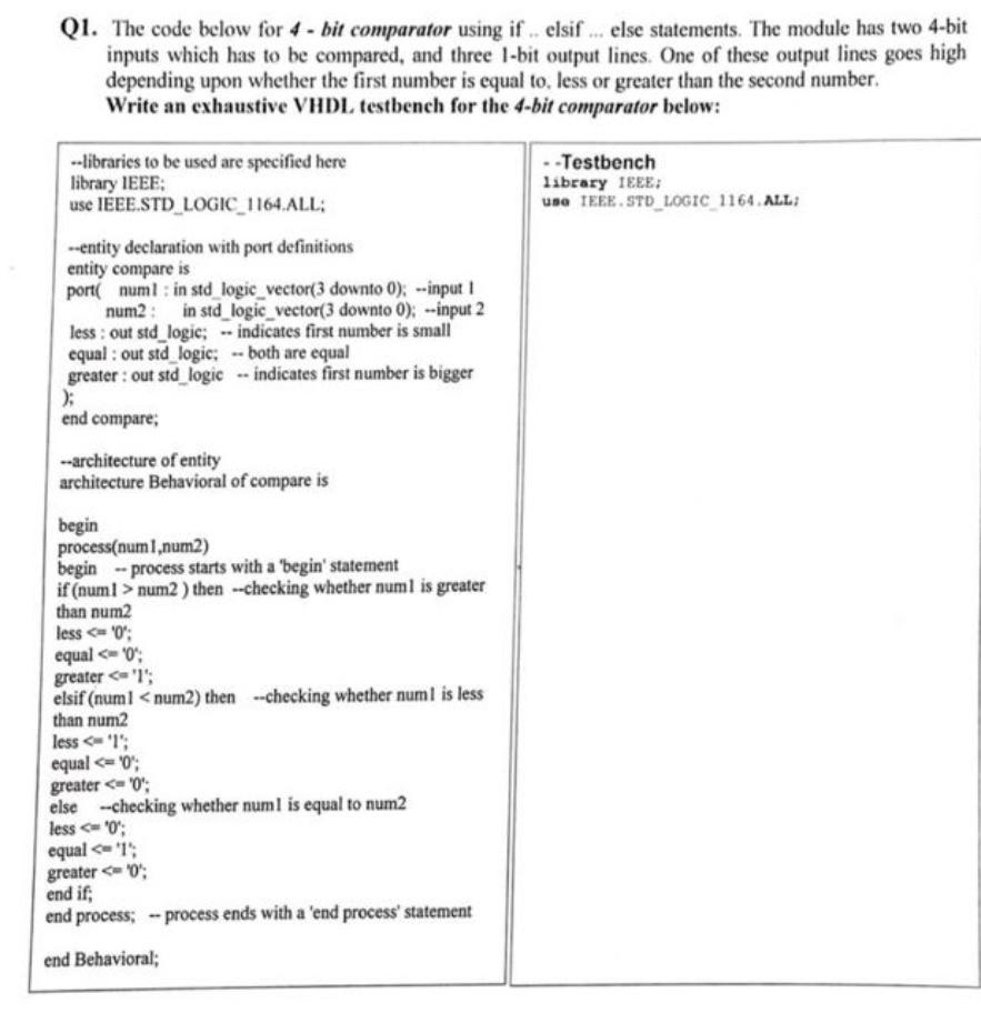 Solved Q1. The code below for 4 - bit comparator using if .. | Chegg.com