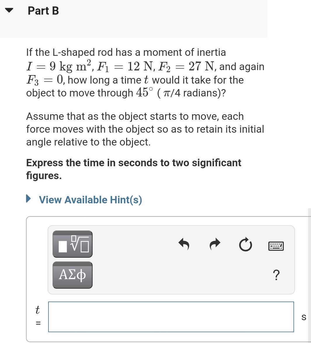 Solved A rod is bent into an L shape and attached at one | Chegg.com