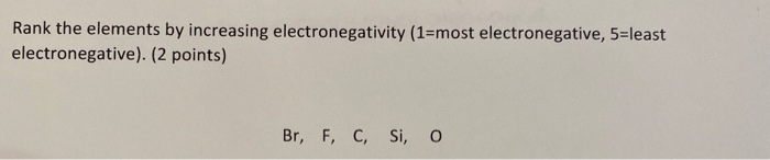 Solved Rank the elements by increasing electronegativity | Chegg.com