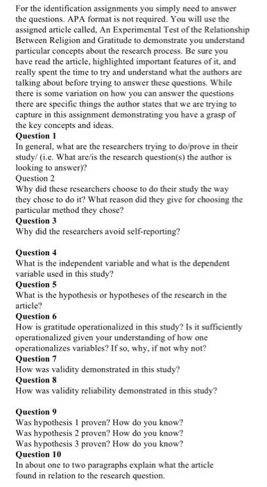 For the identification assignments you simply need to | Chegg.com