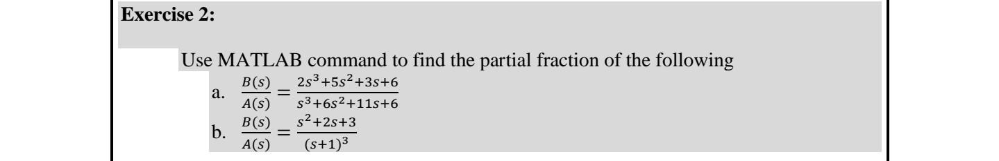 Solved Use Matlab Command To Find The Partial Fraction Of