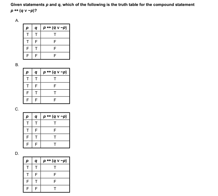 Solved Given statements p and q, which of the following is | Chegg.com