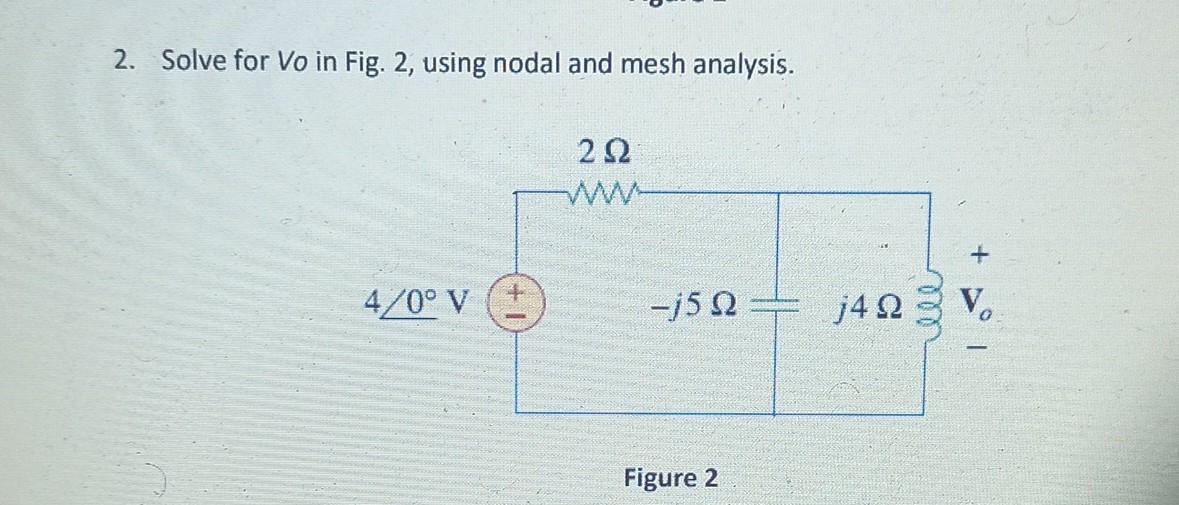2. Solve for Vo in Fig. 2, using nodal and mesh | Chegg.com