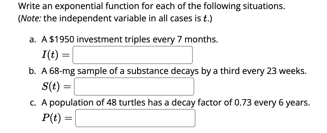 Solved Write an exponential function for each of the | Chegg.com