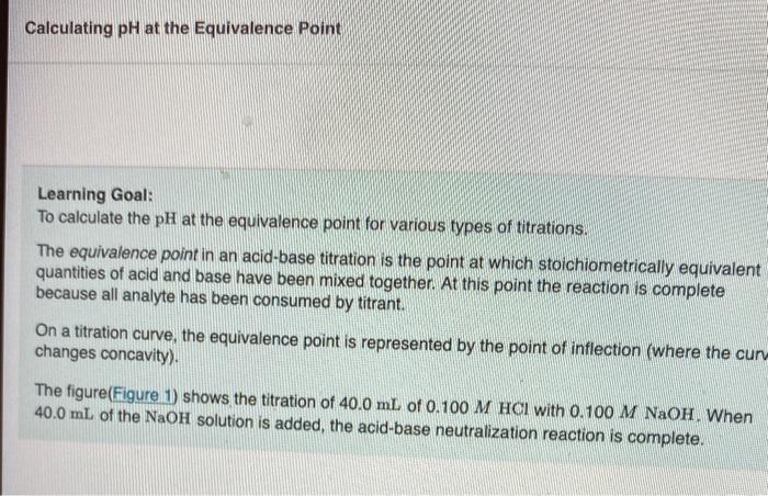 Solved Calculating pH at the Equivalence Point Learning | Chegg.com