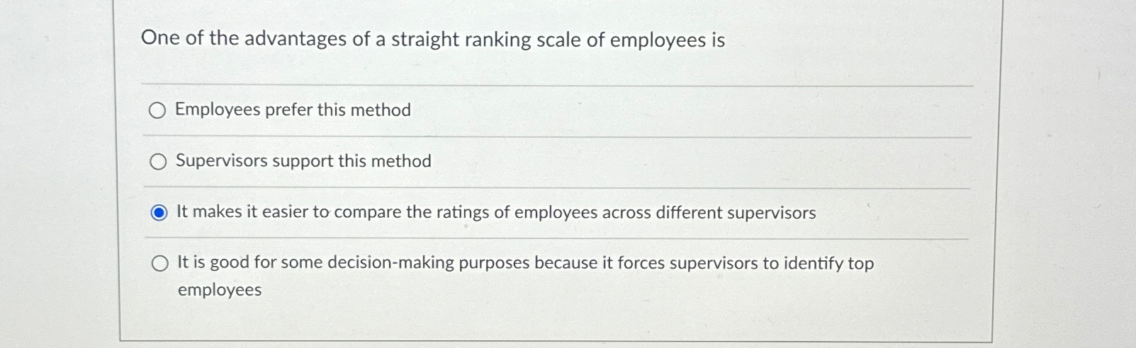 Solved One of the advantages of a straight ranking scale of | Chegg.com