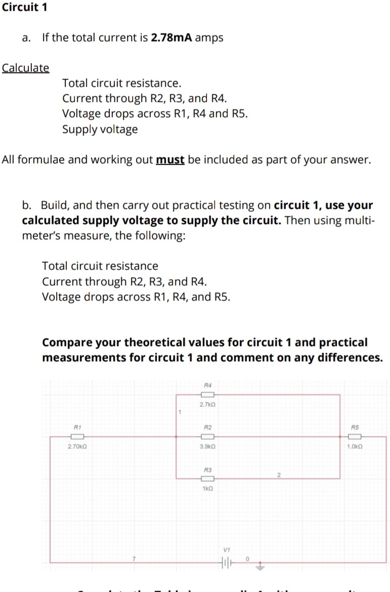 Solved Circuit 1a. ﻿If the total current is 2.78mA | Chegg.com