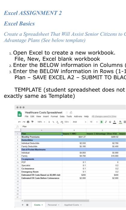 Solved Excel ASSIGNMENT 2 Excel Basics Create a Spreadsheet | Chegg.com