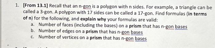 Solved 1. [From 13.1] Recall that an n-gon is a polygon with | Chegg.com