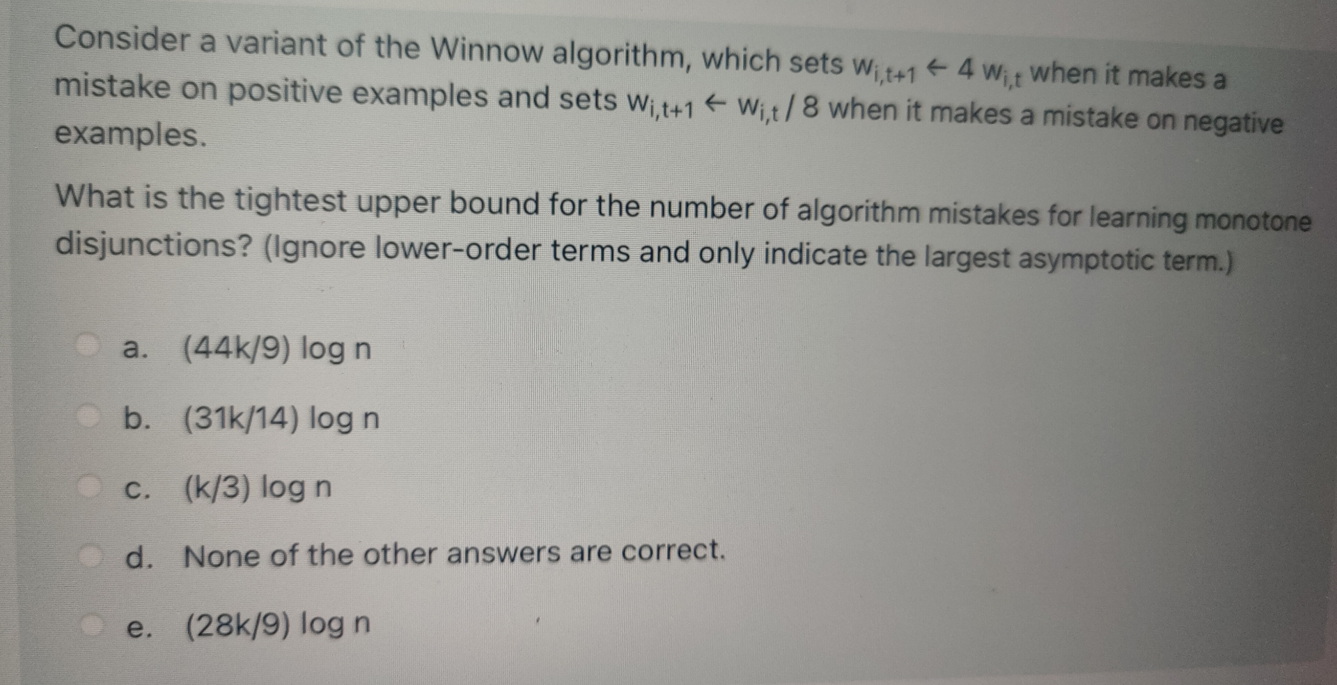 Solved Consider a variant of the Winnow algorithm, which | Chegg.com