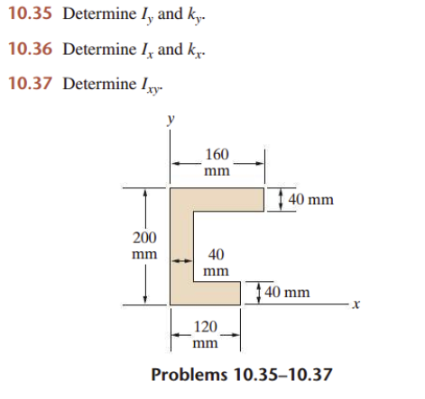 Solved 10.35 ﻿Determine Iy ﻿and ky.10.36 ﻿Determine Ix ﻿and | Chegg.com