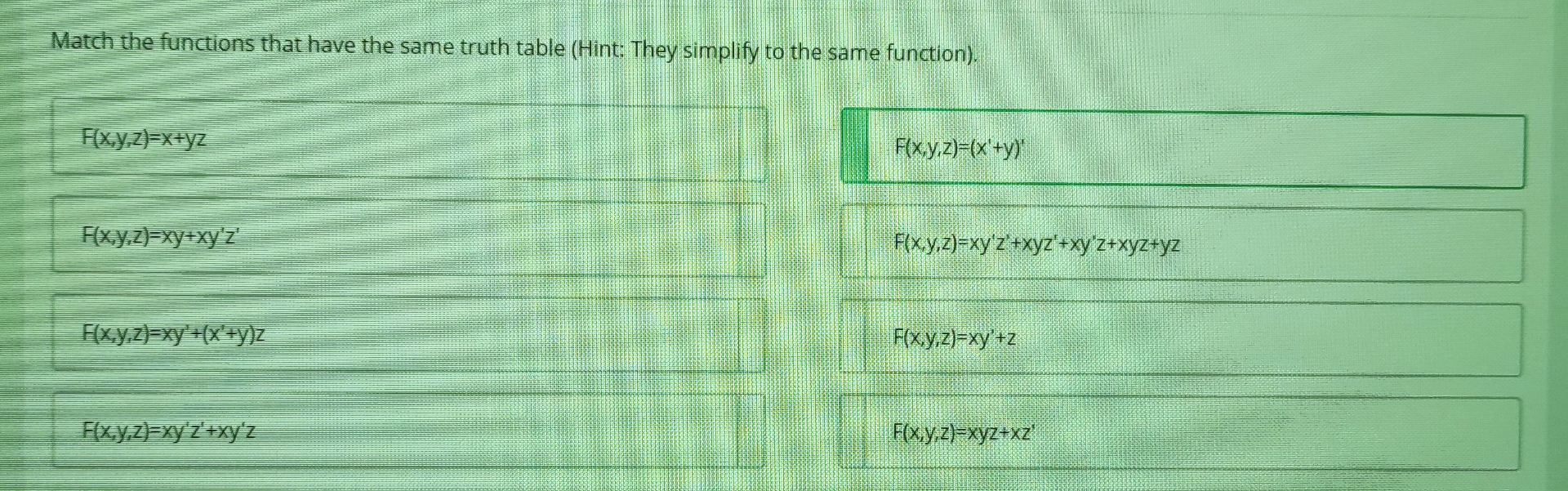 Solved Match The Functions That Have The Same Truth Table