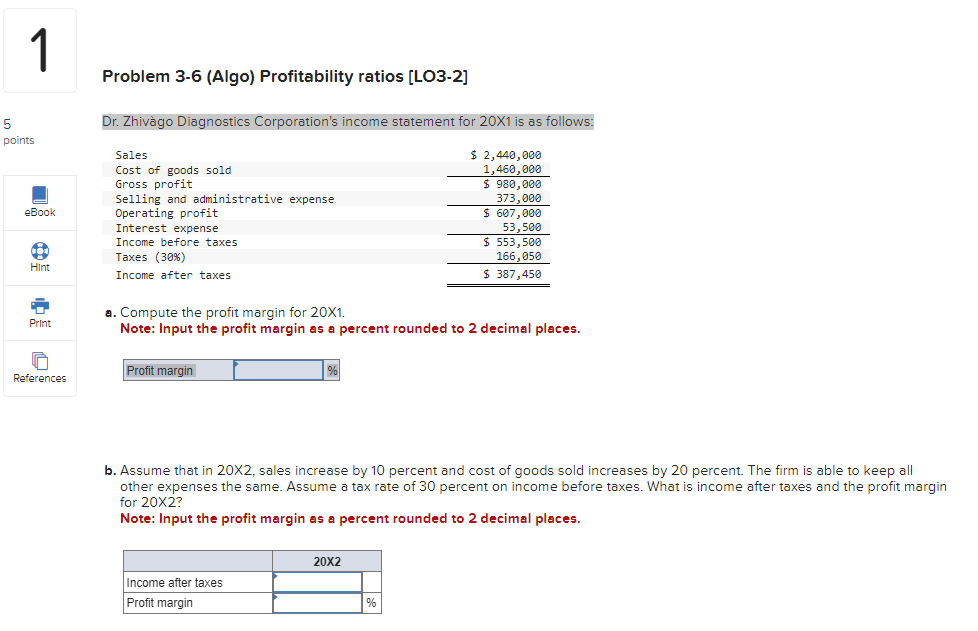 Problem 3-6 (Algo) ﻿Profitability ratios [LO3-2]Dr. | Chegg.com