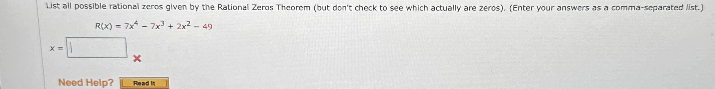 Solved List All Possible Rational Zeros Given By The