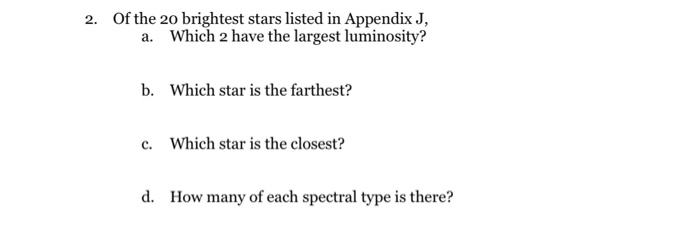 Solved 2. Of the 20 brightest stars listed in Appendix J, a. | Chegg.com