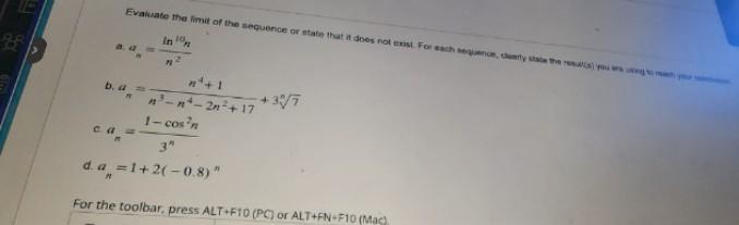 Solved an=n2ln10,n b. 4n=n3−n4−2n2+17n4+1+3n7 c. | Chegg.com
