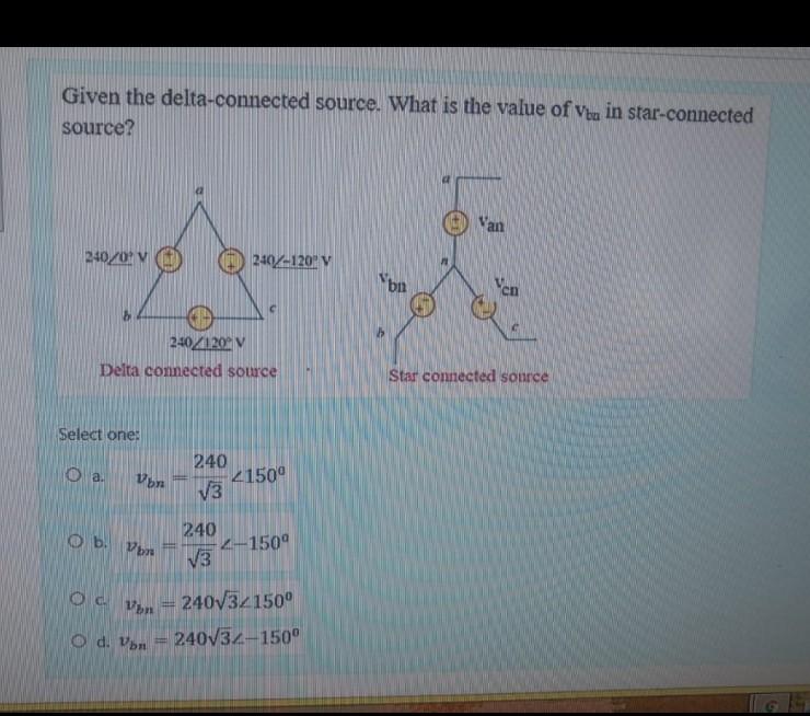 Solved Given the delta-connected source. What is the value | Chegg.com