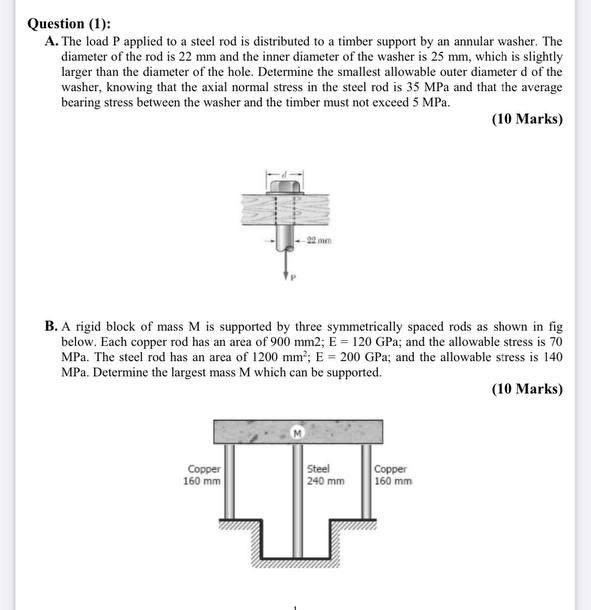 Solved Question (1): A. The load P applied to a steel rod is | Chegg.com