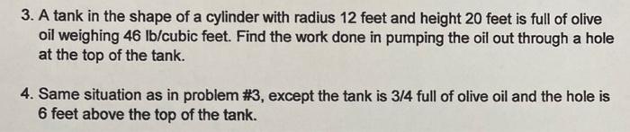 Solved 3. A tank in the shape of a cylinder with radius 12 | Chegg.com