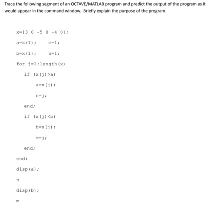 Solved Trace the following segment of an OCTAVE/MATLAB | Chegg.com