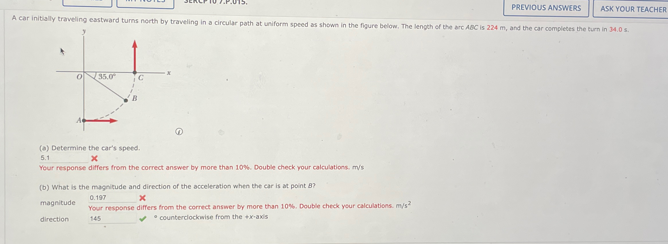 Solved (a) ﻿Determine the car's speed.Your response differs | Chegg.com