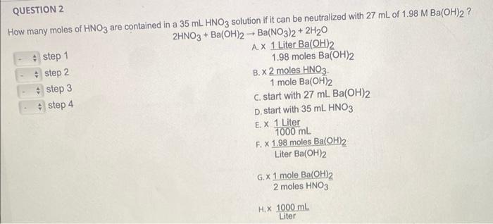 Solved QUESTION 2 How many moles of HNO3 are contained in a | Chegg.com