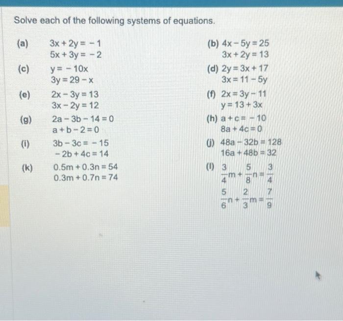 Solved Solve each of the following systems of equations. (a) | Chegg.com