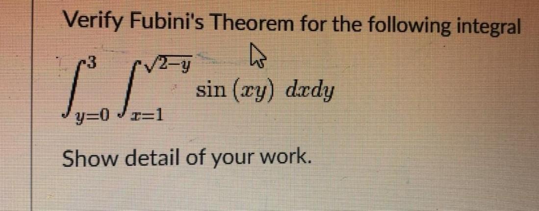 Solved Verify Fubini's Theorem for the following integral | Chegg.com