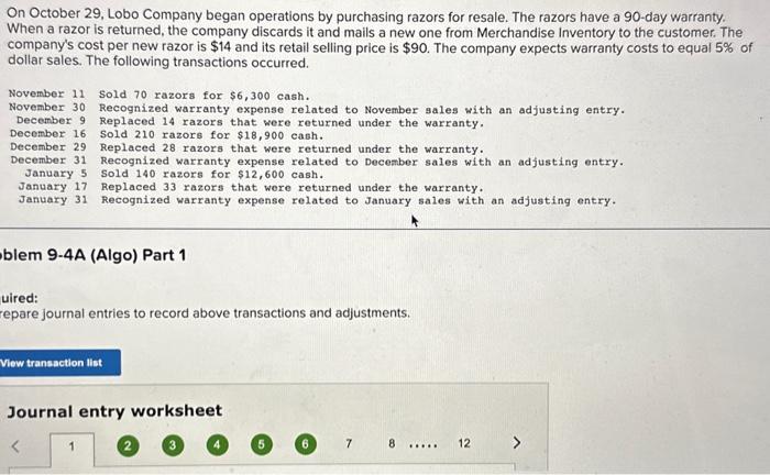 Solved On October 29 , Lobo Company began operations by | Chegg.com