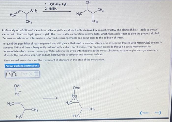 Solved OH 1. Hg(OAC), H2O 2. NaBH CH3 CH3 Hac H2C CH3 CHE | Chegg.com