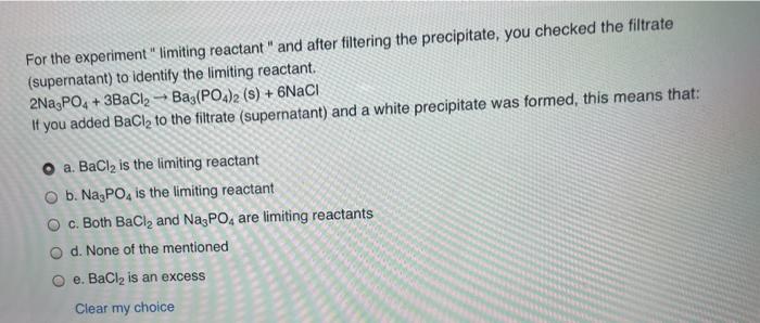 Solved For the experiment" limiting reactant" and after | Chegg.com