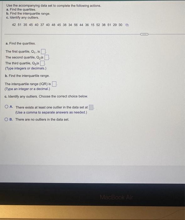 Solved Use the accompanying data set to complete the | Chegg.com