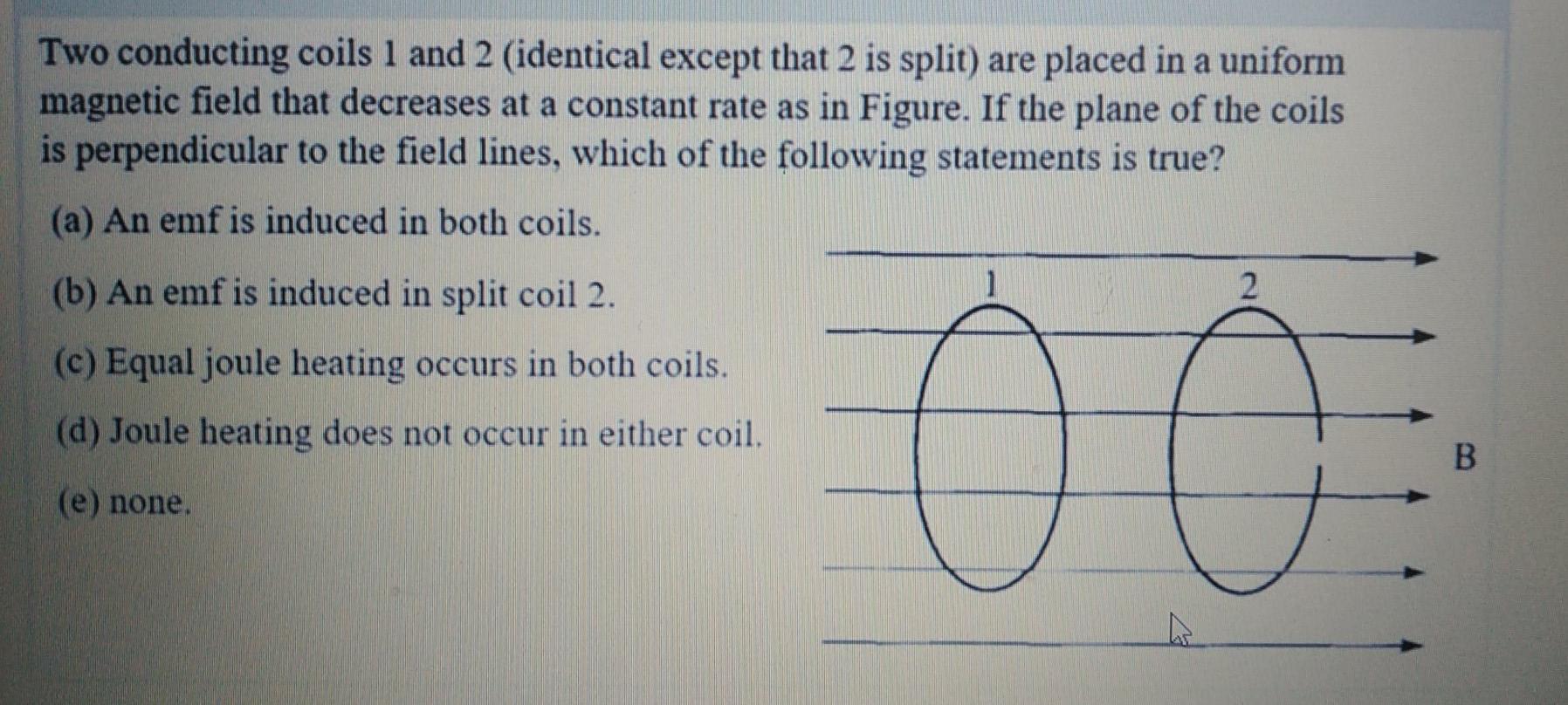 Solved Two conducting coils 1 and 2 (identical except that 2 | Chegg.com