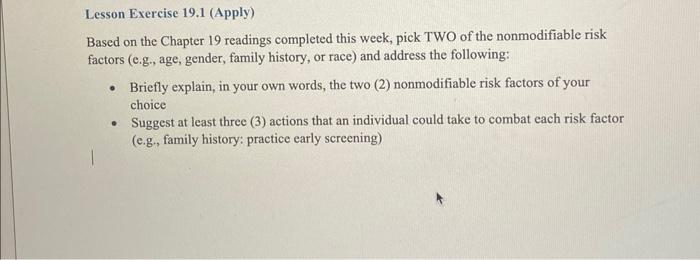 Solved Lesson Exercise 19.1 (Apply) Based on the Chapter 19 | Chegg.com