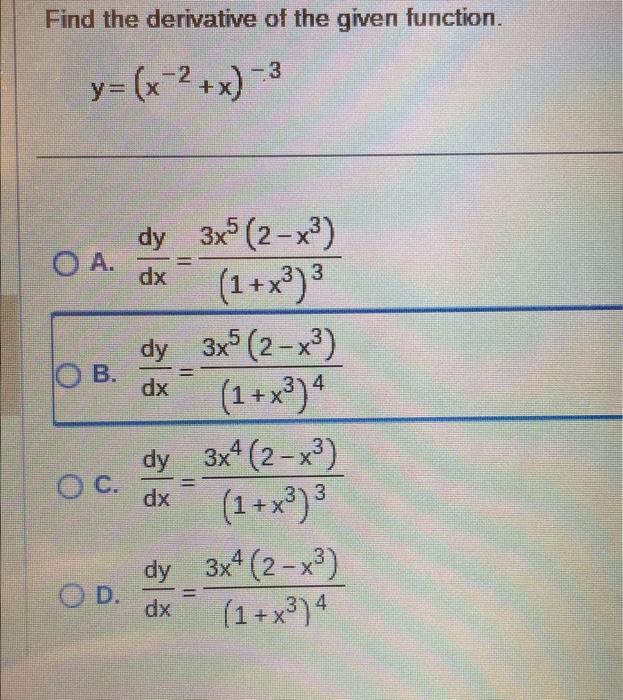 Solved Find the derivative of the given function. | Chegg.com
