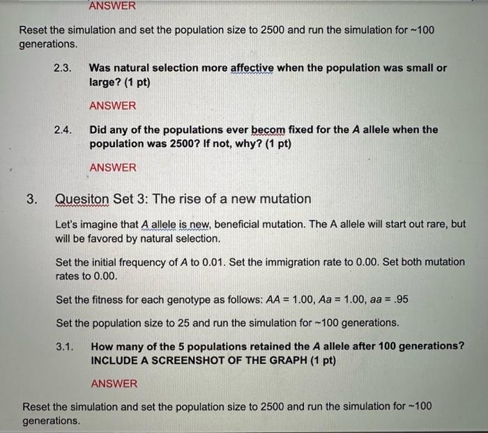Solved Quesiton Set 1: How does population size affect the | Chegg.com