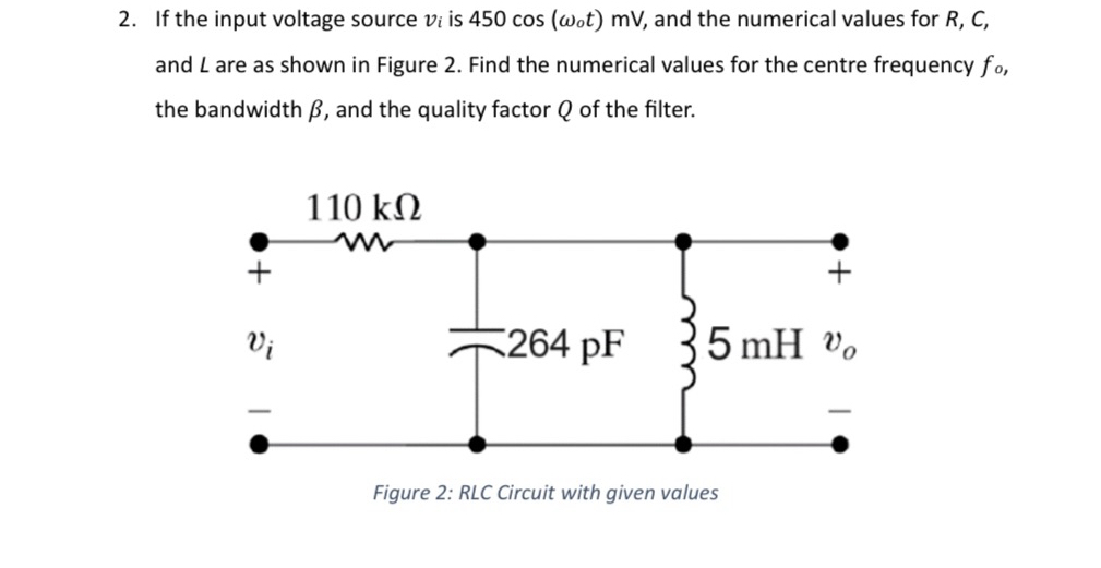 Solved If the input voltage source vi ﻿is 450cos(ωot)mV, | Chegg.com