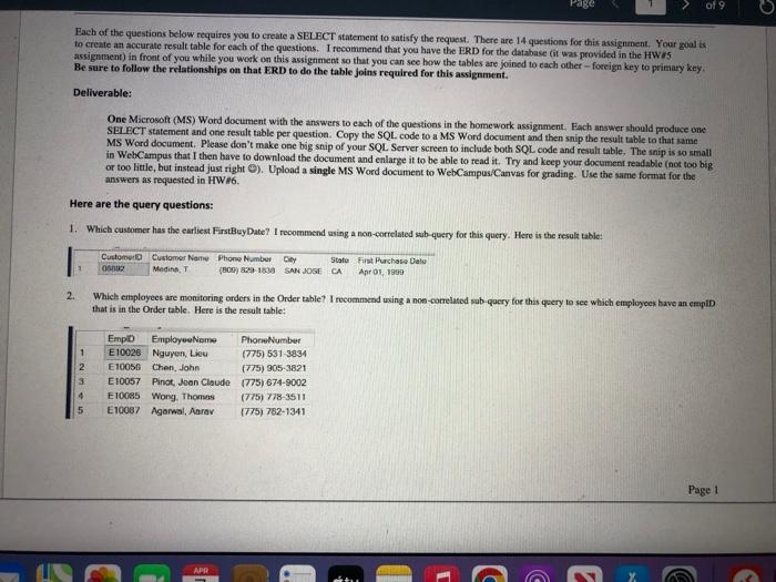 Hach of the questions below requires you to create a | Chegg.com