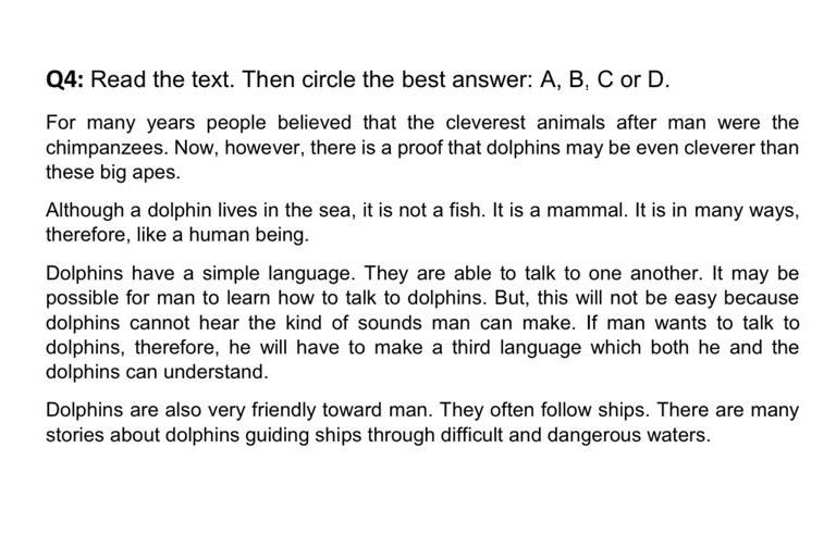 Solved Q4: Read the text. Then circle the best answer: A, B, | Chegg.com