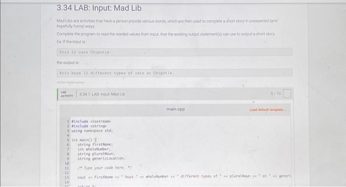 Solved Mad Libs are activited that have a persoc provide | Chegg.com
