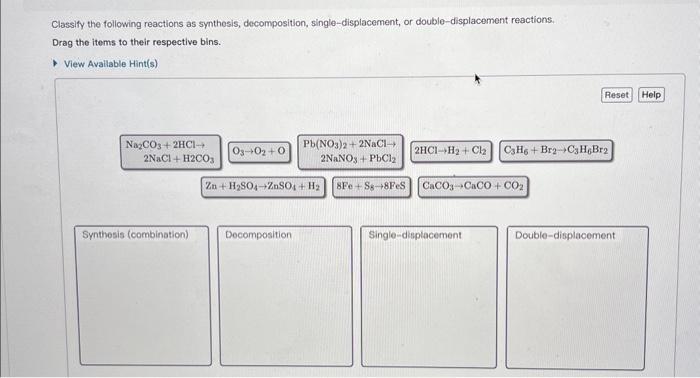 Solved Classify the following reactions as synthesis, | Chegg.com