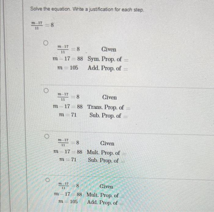 Solved Solve the equation. White a justification for each | Chegg.com