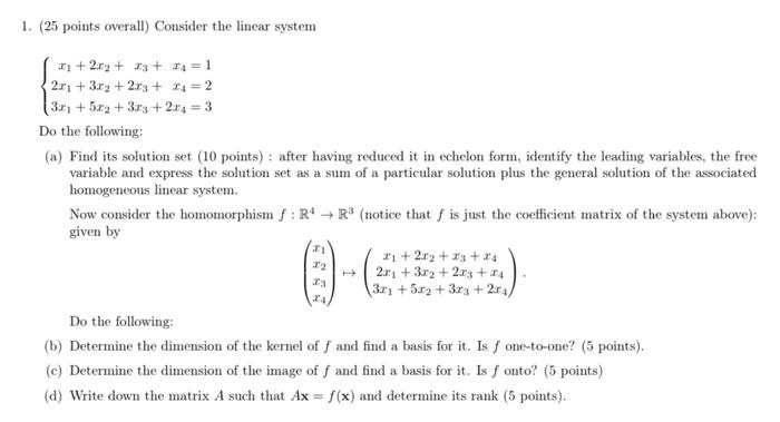 Solved 1. ( 25 points overall) Consider the linear system | Chegg.com