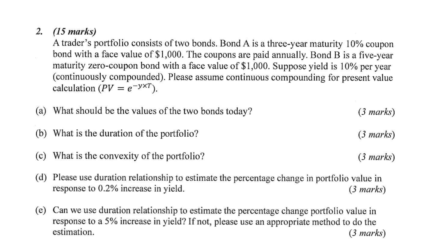 Solved (15 ﻿marks)A trader's portfolio consists of two | Chegg.com