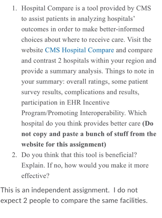 1. Hospital Compare is a tool provided by CMS to | Chegg.com