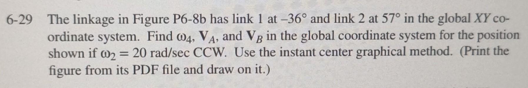 Solved 29 The linkage in Figure P6-8b has link 1 at −36∘ and | Chegg.com