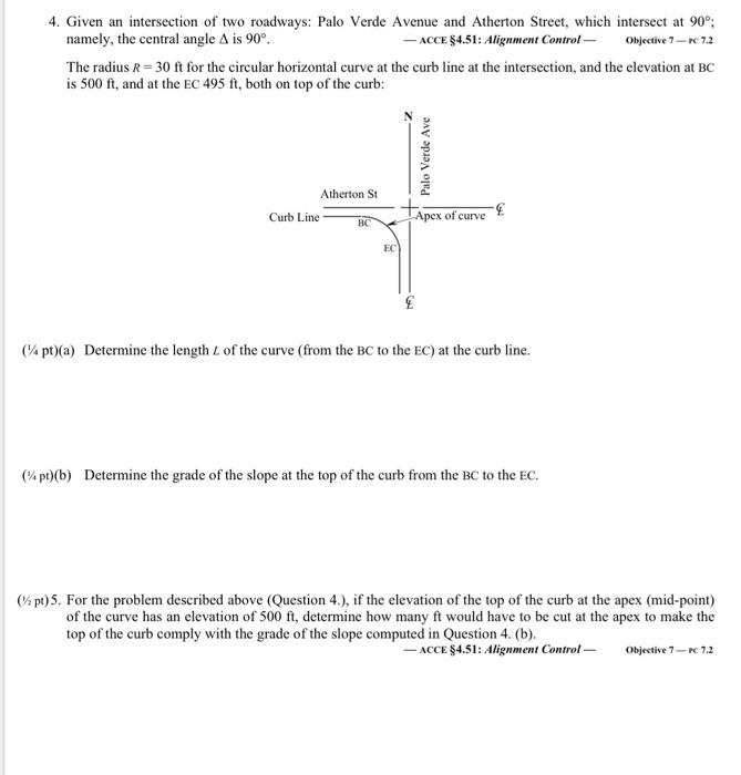 4. Given an intersection of two roadways: Palo Verde | Chegg.com