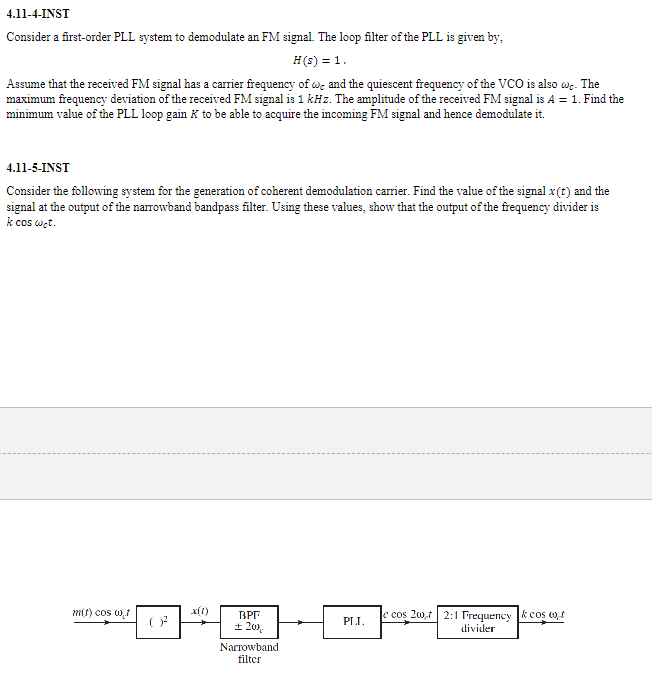4.11-4-INSTConsider a first-order PLL system to | Chegg.com